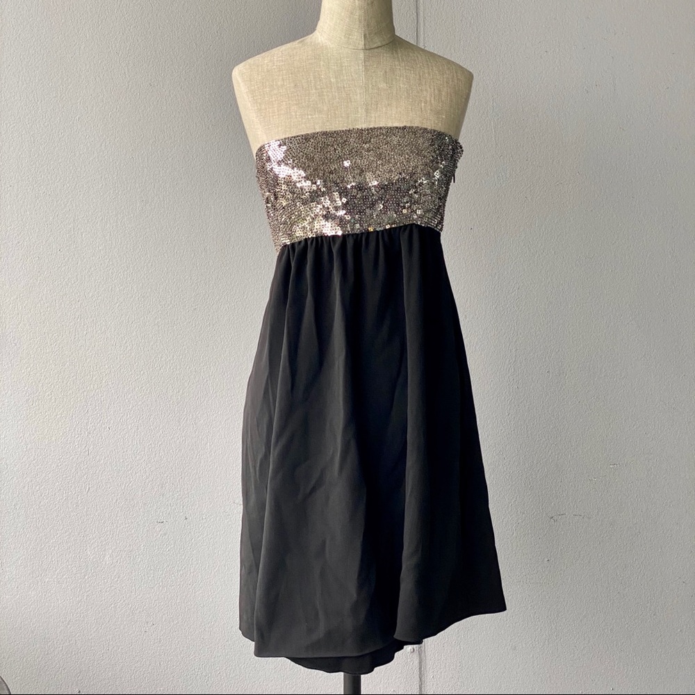 Theory Black Metallic Strapless Dress Lensley - Gem